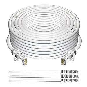 Adoreen Cat 6 Ethernet Cable 50 Ft-White, High Speed Long Internet Network Cable(6 Colors to Select) Soft Flexible Sturdy, POE, RJ45 Cat 5 5e Patch Cable Cord, Tangle-Free Tight Connection+15 Ties