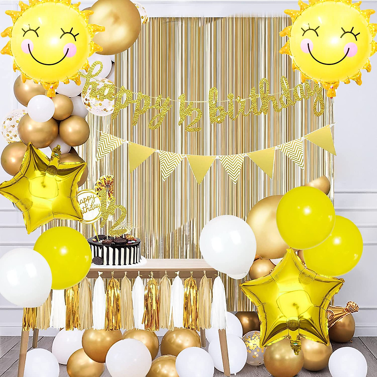 WoYous Half Birthday Decorations 6 Months Birthday Glitter Happy Half Birthday Banner 1/2 Birthday Decorations Set Cake Topper Triangle Flag Banner Confetti Balloons for Girl Boy Baby Shower (Golden)