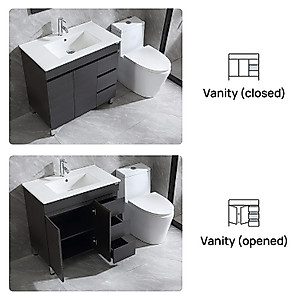 wonline 32" Bathroom Vanity and Sink Combo Cabinet Undermount Ceramic Vessel Sink Chorme Faucet Drain with Mirror Vanities Set