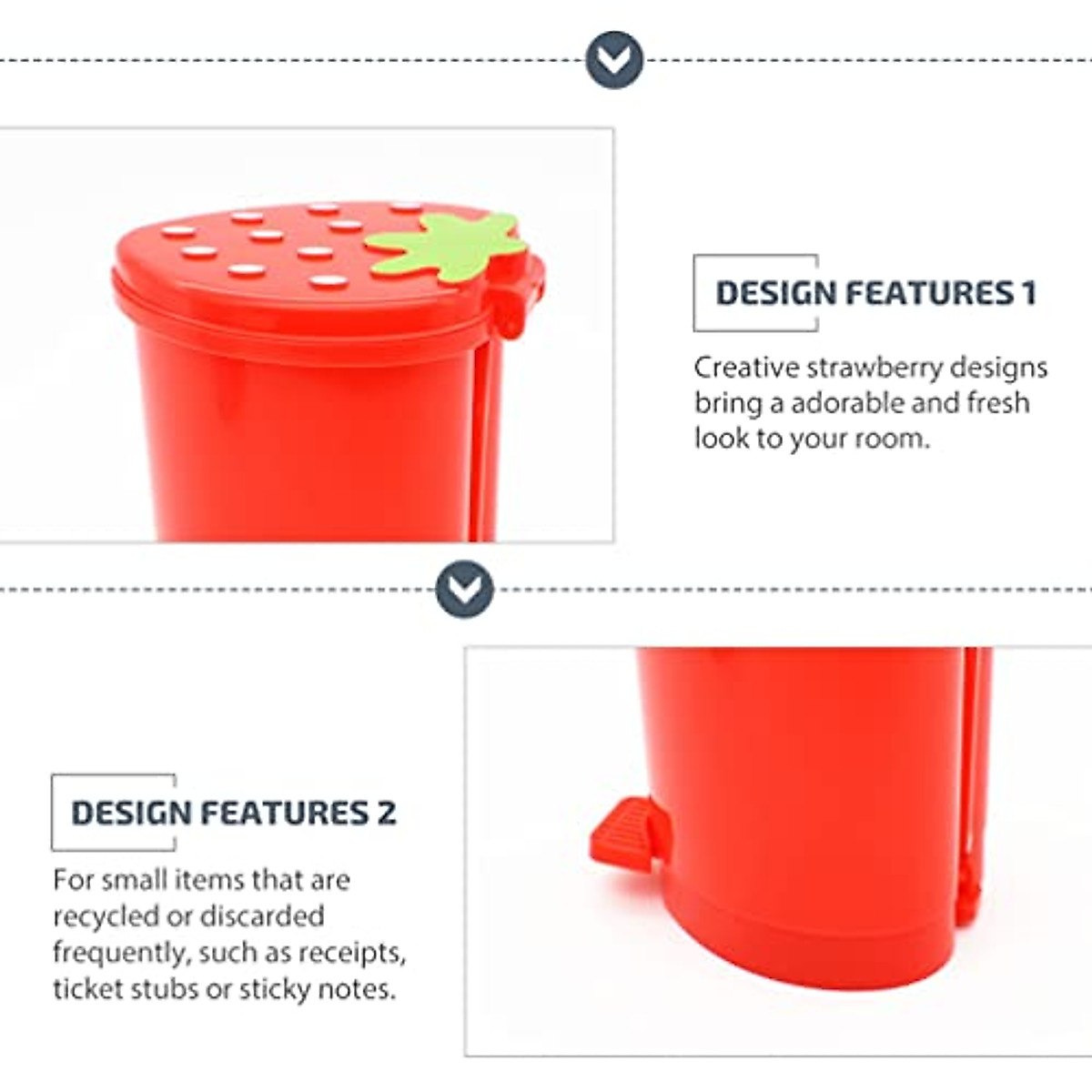 DOITOOL Mini Heart Desktop Trash Can: Push Type Strawberry Wastebasket Small Paper Tabletop Garbage Bin with Swing Lid Countertop Trash Container for Office Home Red