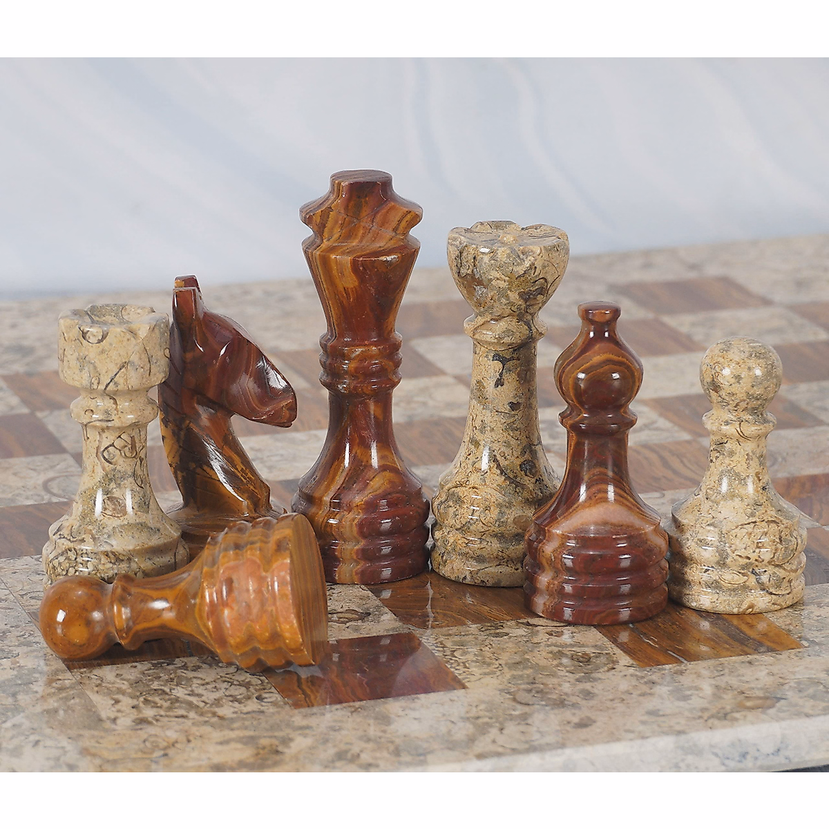 Radicaln Marble Chess Pieces Red & Coral 3.5 Inch King Figures Handmade 32 Chess Figures - Suitable for 16-20 Inch Chess Game - Board Games