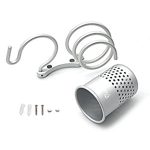 ELVASEN Hair Dryer Holder, Wall Mount Organizer Shelf Rack for Bathroom, Wall Mount with Comb Makeup Brushes Cup,Bathroom Washroom Shower Accessories Storage Organization Aluminum Set