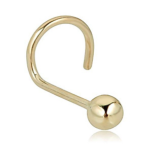 AVORA 14K Yellow Gold 2mm Ball Curved Nose Ring Twist Screw Body Jewelry (22 Gauge)