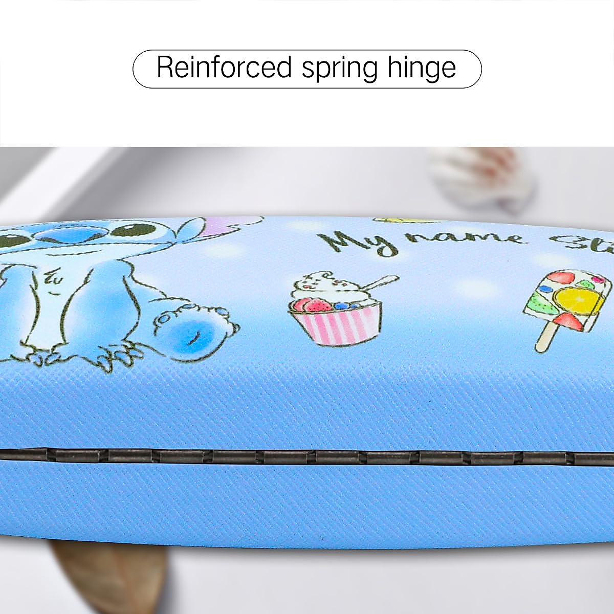 PERFECTSIGHT Hard Shell Eyeglasses Case, PU Leather Protective Glasses Case, Cute Cartoon Surface Eyeglass Case for Women Girls (Blue S)