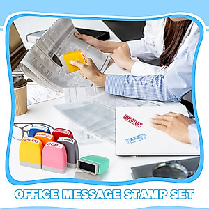 Crtiin 16 Pcs Office Stamp Set Message Self Inking Rubber Stamp Set for Office Stamps Completed Faxed Scanned Stamps for Office Message Supplies (Mixed Colors)