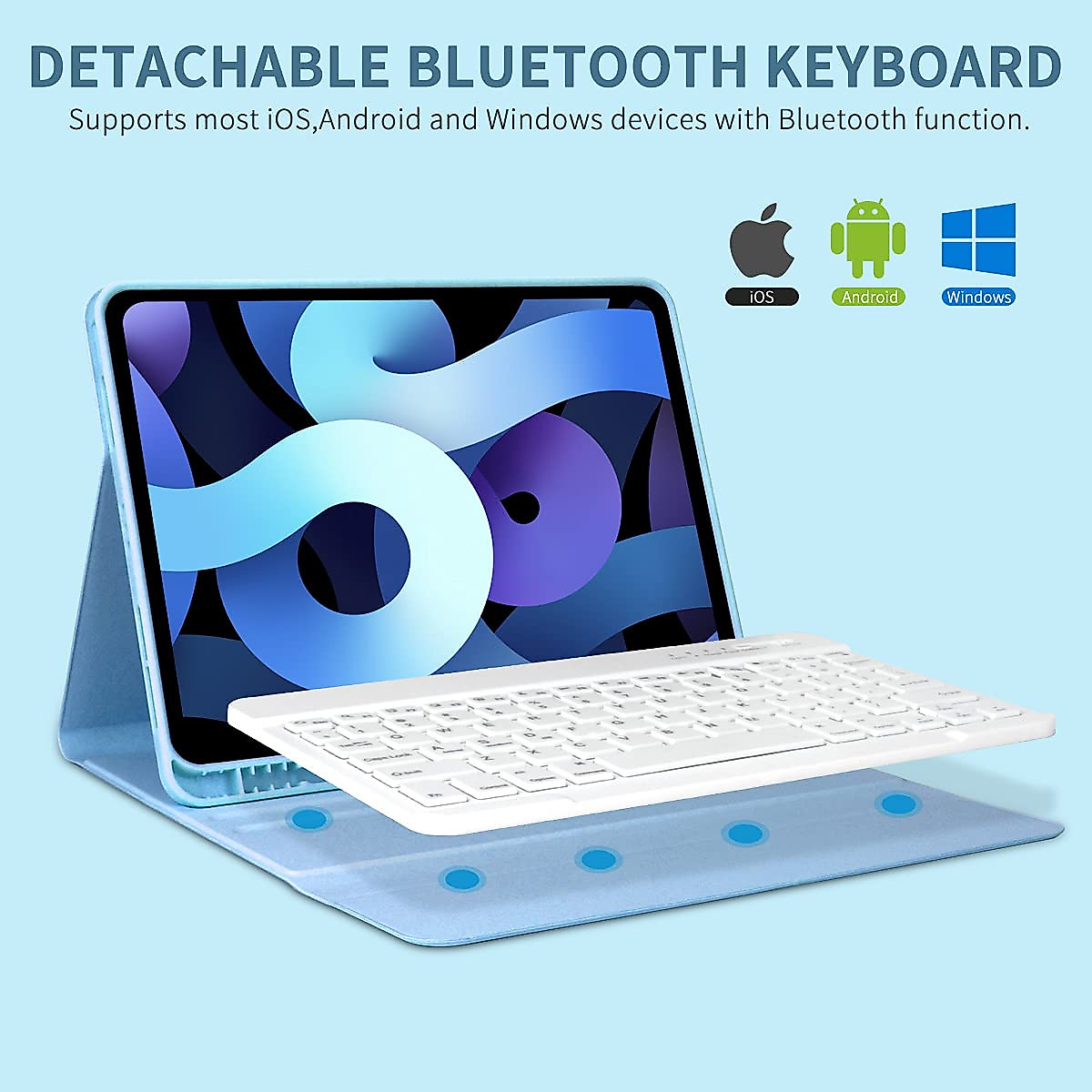Keyboard Case for iPad Air 11 inch 2024 (M2) & iPad Pro 11 inch (4th/3rd/2nd/1st) Gen 2022, iPad Air 5th&4th Generation Case with Keyboard, Detachable Bluetooth Keyboard with Pencil Holder (Sky Blue)