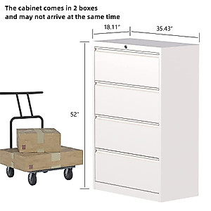 GangMei 4-Drawer Steel Metal Lateral Filing Cabinet with Lock in White