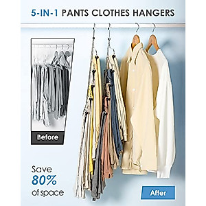 CINKSY Pants Jeans Hangers Space Saving 5 Layers Clothes Hangers with Non-Slip Foam Padded Swing Arm Trousers Hangers Heavy Duty Multi-Layer Pants Rack for Slacks Scarf - 2 Pack