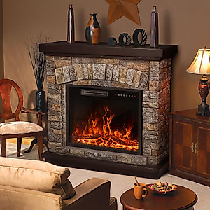 PUKAMI Electric Fireplace with Mantel,Freestanding Stone Fireplace Heater TV Stand with Remote Control, Realistic Flame Effect and 3D Log, 750W/1500W (36 inch)