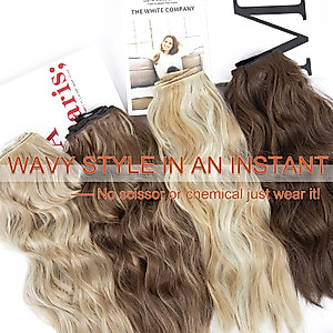 4PCS Clip in Hair Extensions Honey Blonde Mixed Light Brown 20 Inch Long Wavy Synthetic Hair Extensions (4pcs, 20Inch, 22H10#)