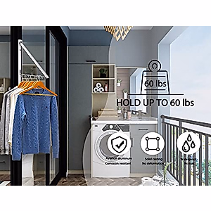 kuaguan Laundry Racks for Drying Clothes Drying Rack,Folding Drying Rack, Wall Mounted Clothes Hanger Rack Drying Rack Clothing Folding Indoor and Outdoor (Silver)