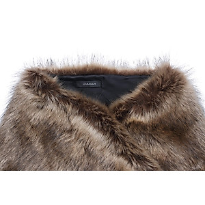 Caracilia Women Luxury Faux Fur Coat Jackets Wrap Cape Shawl for Wedding Party Brown Fur Small