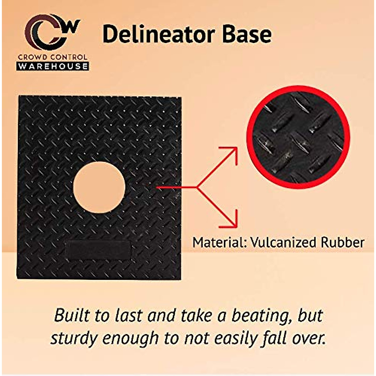 Crowd Control Warehouse Orange 45" Delineator Post, 3" Reflective Collars, 10lb Rubber Base