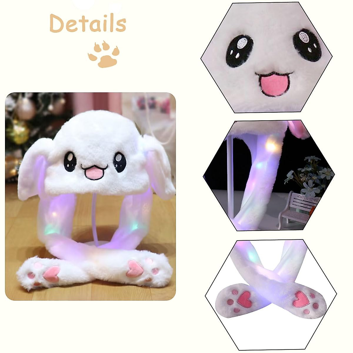 Arcimatto Animal Hat Plush Bunny Ears Moving Jumping Dress Up Cosplay Party Christmas Holiday Rabbit Cap for Kids Adults (White Rabbit)