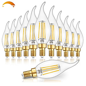 weddeg E12 LED Candelabra Bulbs 40 Watt Equivalent, Dimmable 2700K Warm White LED Candle Light Bulbs, 460LM 4W Flame Tip CA10 Chandelier Light Bulbs, 90+CRI, 12-Pack