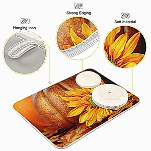 Vintage Pumpkin Sunflower Maple Leaf Dish Drying Mat for Kitchen Counter Microfiber Drying Pad, Reversible Drainer Mats for Countertop, Small 16" x 18"
