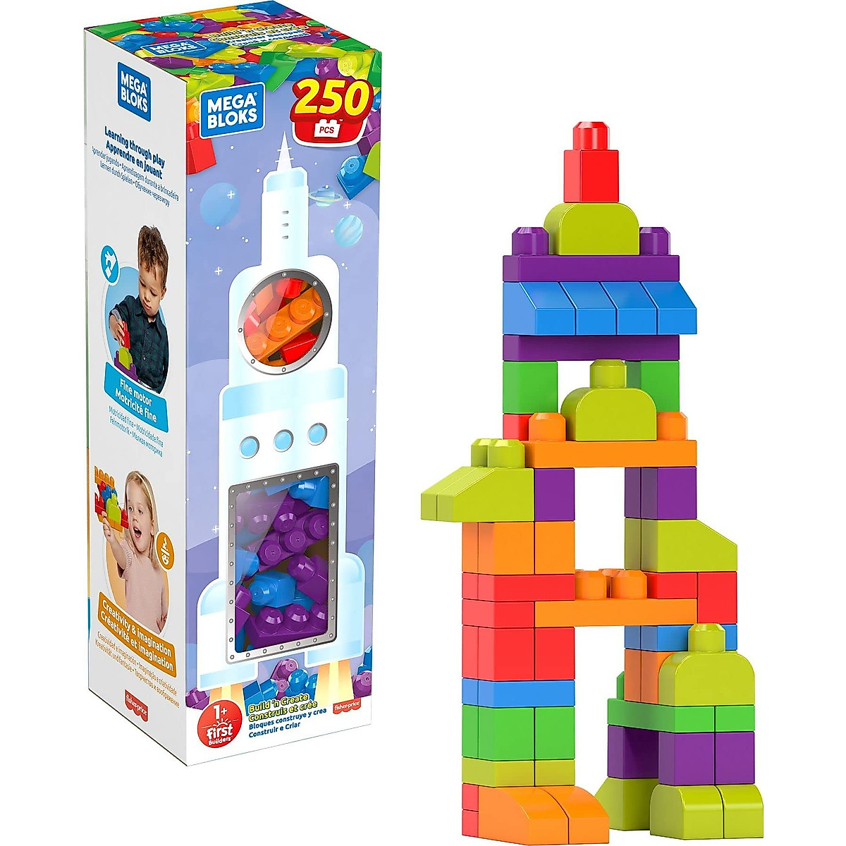 MEGA BLOKS Fisher-Price Toddler Building Blocks Toy Set, Build ‘n Create with 250 Pieces, Ages 1+ Years