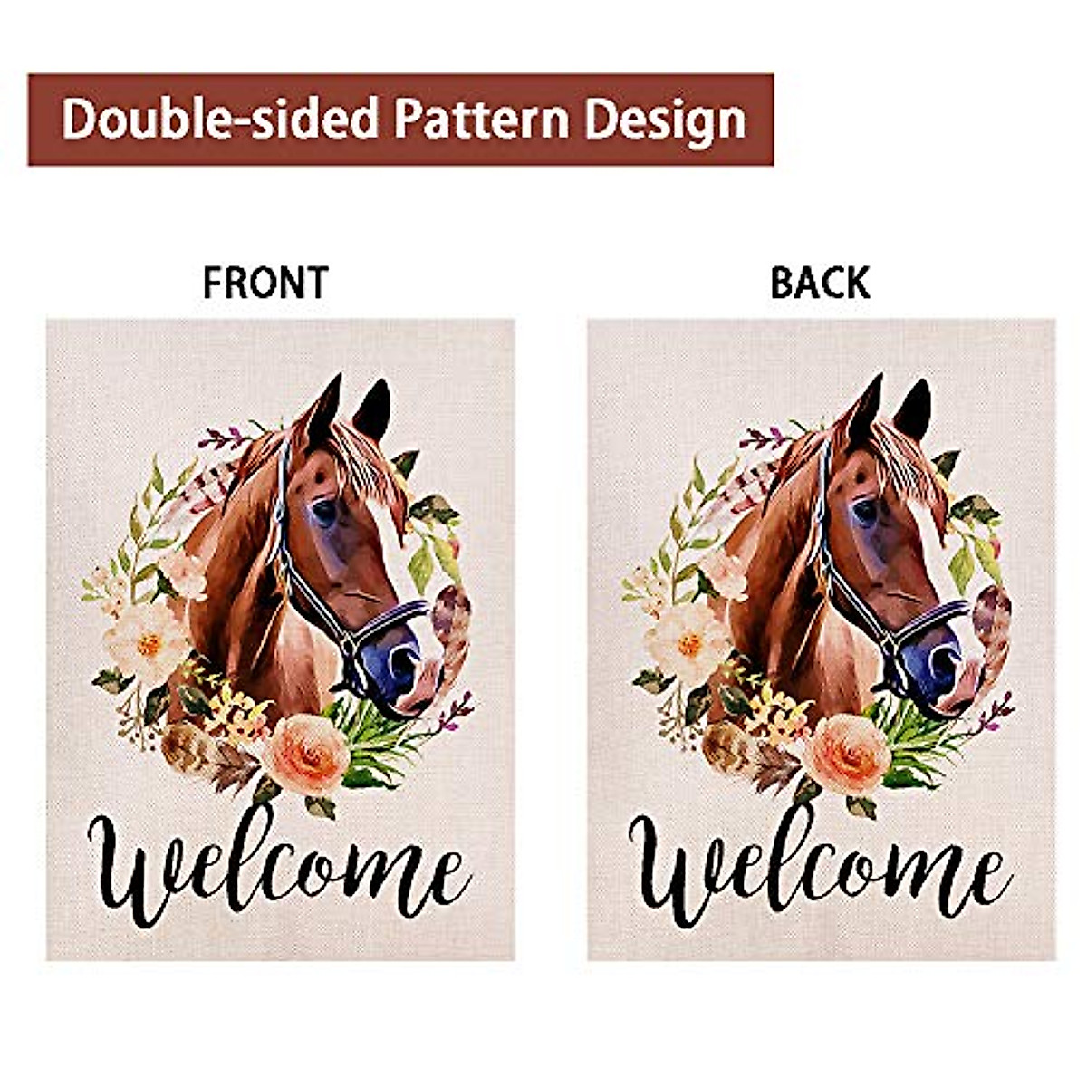 Welcome Horse Garden Flag 12.5x18 Inches Vertical Double Sided Farmhouse Burlap Yard Outdoor Décor