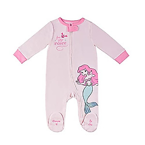 Disney Princess Girls’ Long Sleeve Footed Romper Coverall With Bow Headband for Newborn – Pink/White