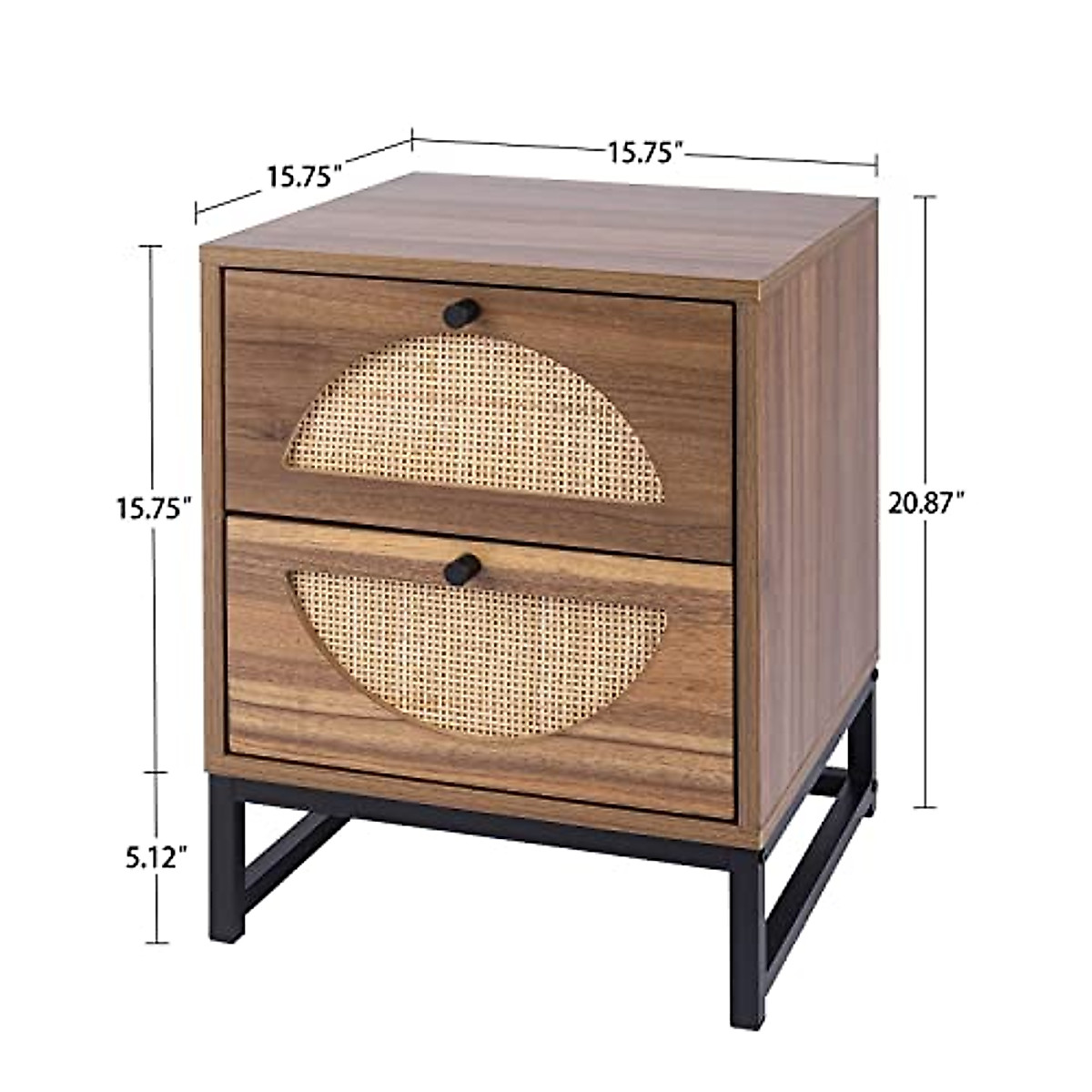HOYOC Rattan Nightstands Set of 2, Side Table with Hand Made Rattan Decorated Drawers Accent Bedside Tables 2 Solid Wood Drawers Storage End Table for Living Room, Bedroom, Apartment