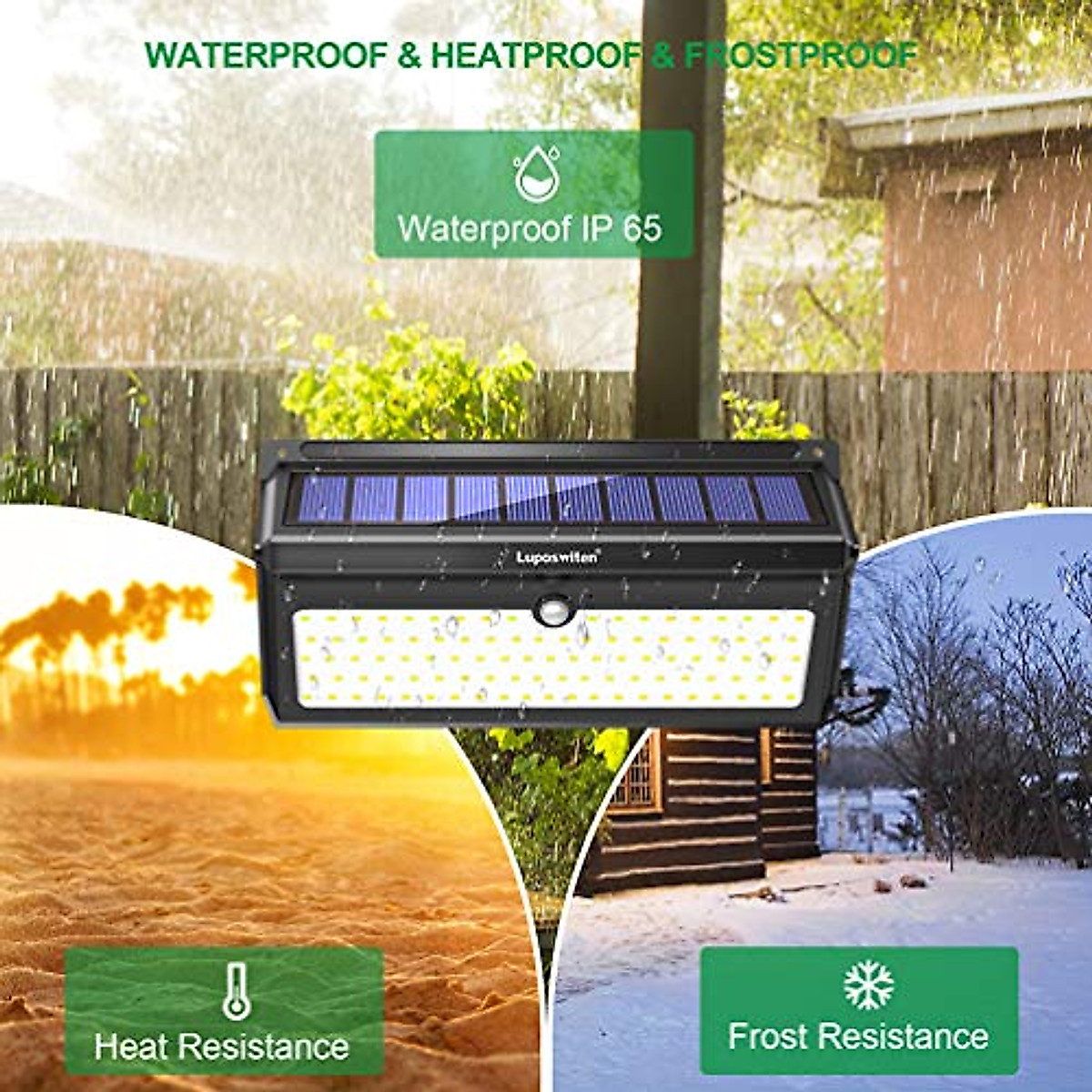 Luposwiten 100 LED Solar Lights Outdoor Waterproof with Motion Sensor - 2000 Lumens Solar Motion Lights Outdoor, Easy-to-Install for Front Door, Yard, Garage, Garden, Patio, Deck (2 Pack)