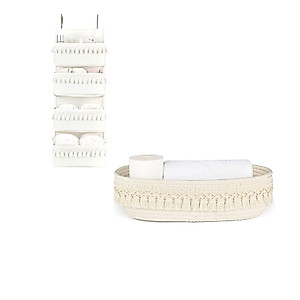 Dahey Boho Door Organizer with 4 Pockets and Macrame Storage Basket for Bathroom Bedroom Living Room Nursery