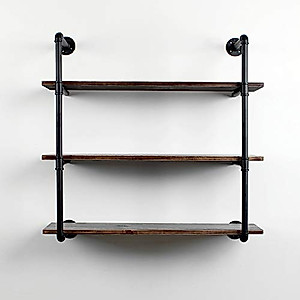 Weven 36" Industrial Pipe Bookshelf Wall Mounted,3 Tier Rustic Floating Shelves,Farmhouse Kitchen Bar Shelving,Home Decor Book Shelves,DIY Bookcase,Hanging Wall Shelves,Black