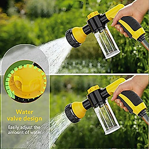 Spray Gun Nozzle, SUMLINK Garden Hose Attachment Spray Gun Nozzle with Reservoir for Soap or Fertiliser (Yellow)
