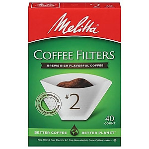Melitta 2 Cone Coffee Filters, White, 40 Total Filters Count - Packaging May Vary