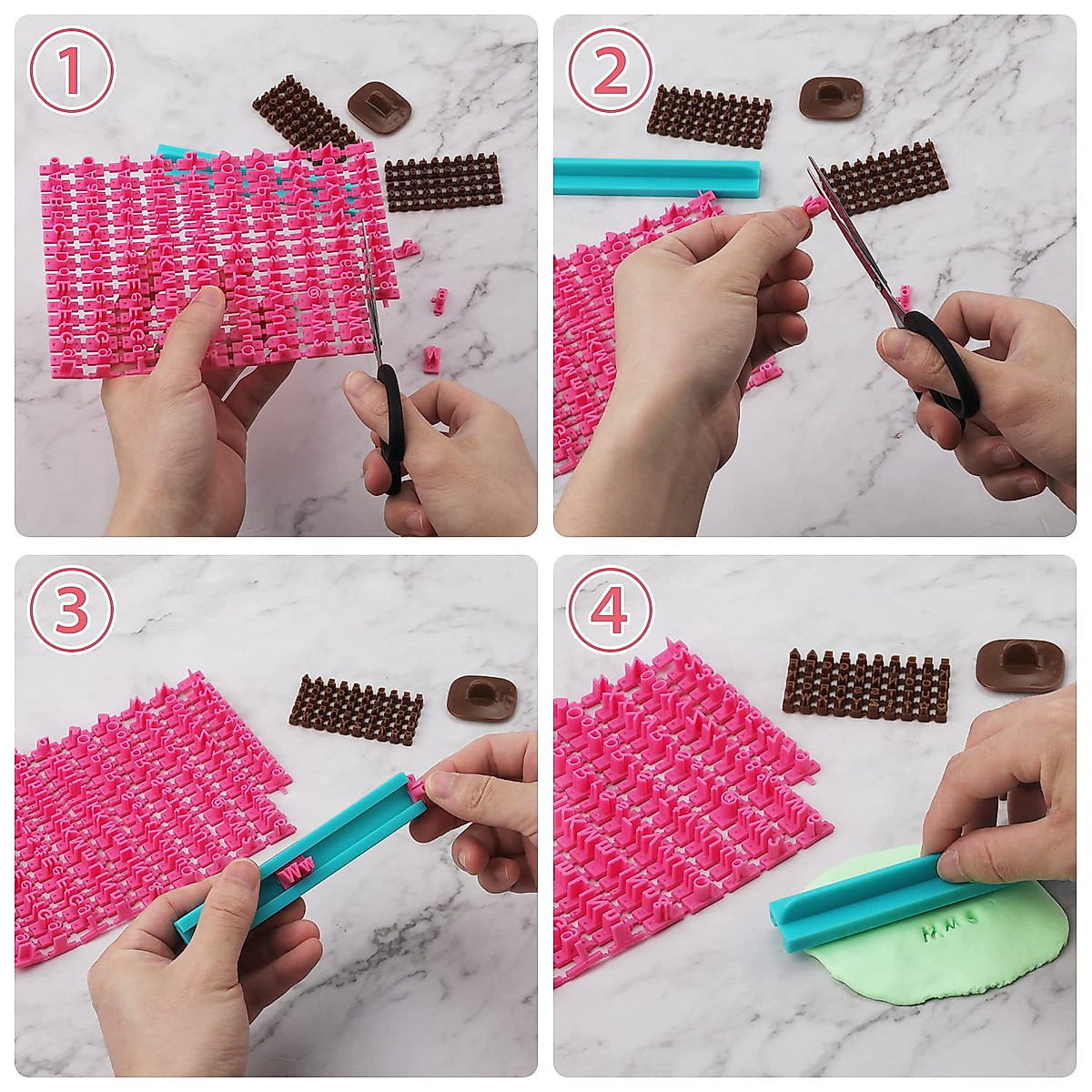 3pcs Alphabet Letter Stamps for Clay with 2pcs Combination Tools, Plastic Number and Letter Stamps for Clay Tiny Cookie Stamp for Biscuit Pottery DIY Projects Pink and Brown