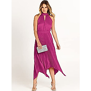 ANRABESS Women's Sleeveless Cutout Halter Neck Satin Formal Dress Smocked Pleated Asymmetric Party Cocktail Maxi Dress Elagant Wedding Guest Evening Graduation Prom Dress 752meihong-M Rose