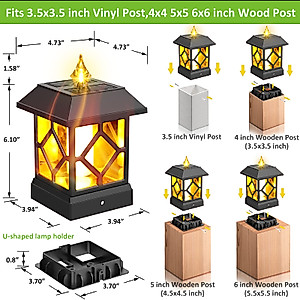 Solar Post Deck Flame Light,Outdoor Dual-Floor Waterproof Solar Post Cap LED Light,4x4 5x5 6x6 3.5X3.5 Fence Post Top Outside Flickering Light Dusk to Dawn for Garden