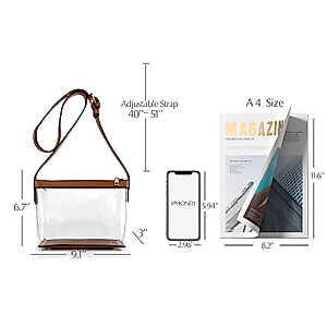 Clear Zipper Cross Body Bag with Vegan Leather Trim (Brown) Small