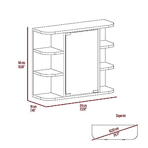 Medicine Cabinet Milano,Six External Shelves Mirror, Bathroom - Black