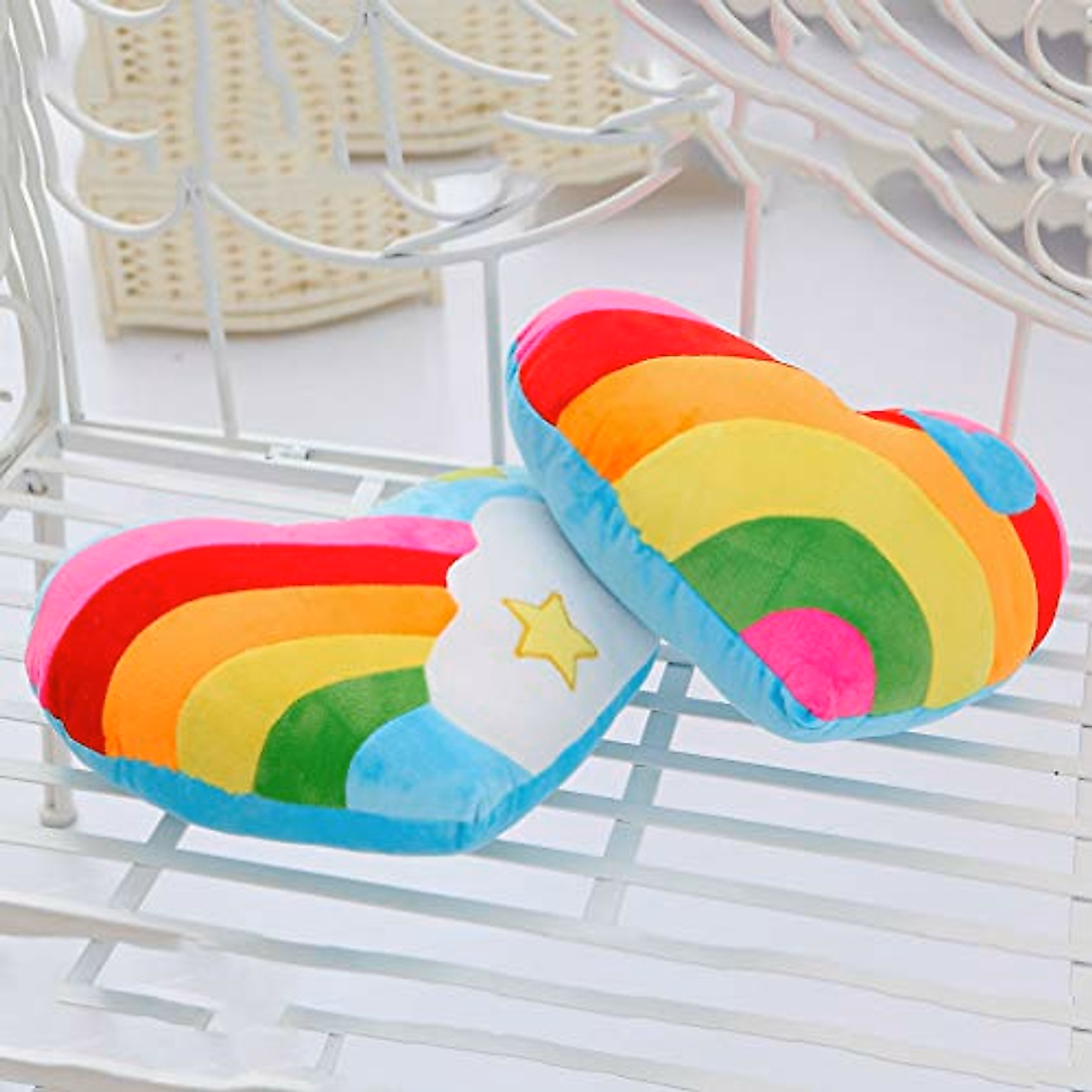 Toyvian Rainbow Heart Shaped Pillow Rainbow Throw Pillow Heart Shape Dining Room Sofa Cushion Dining RoomSoft Bedroom Decor Car Pillow Valentines Day Gift, 35x32x8cm