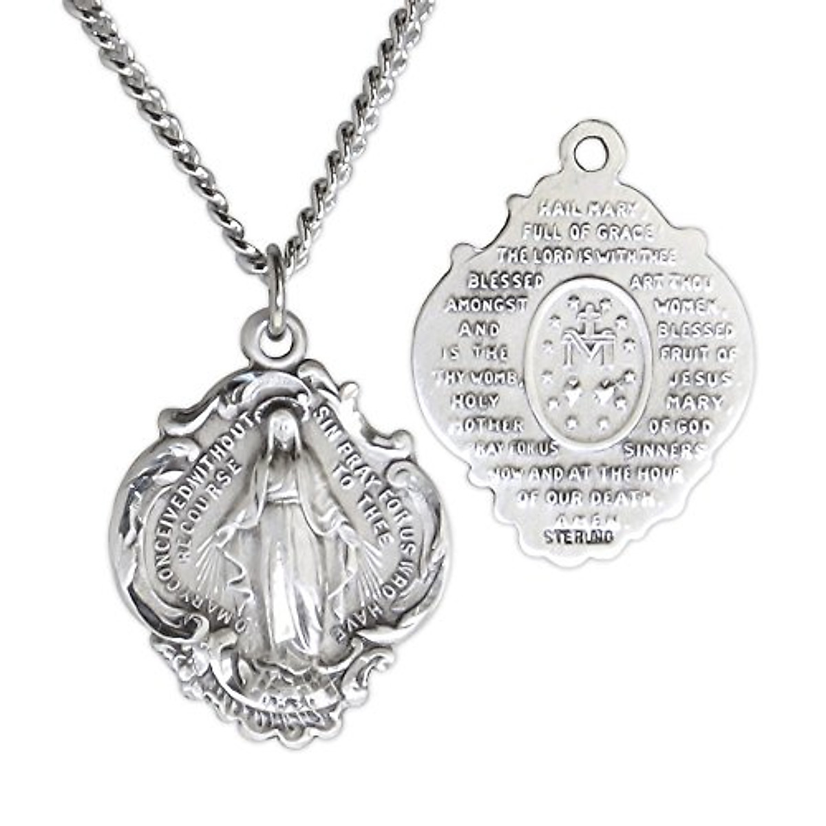 Heartland Store Hail Mary Prayer Sterling Silver Pendant + 24 Inch 2.4mm Endless Rhodium Plated Chain