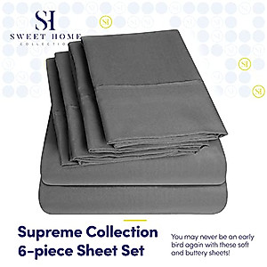 Bed Sheets Queen Size Grey - 6 Piece 1500 Supreme Collection Fine Brushed Microfiber Deep Pocket Queen Sheet Set Bedding - 2 EXTRA PILLOW CASES, GREAT VALUE - Queen, Gray