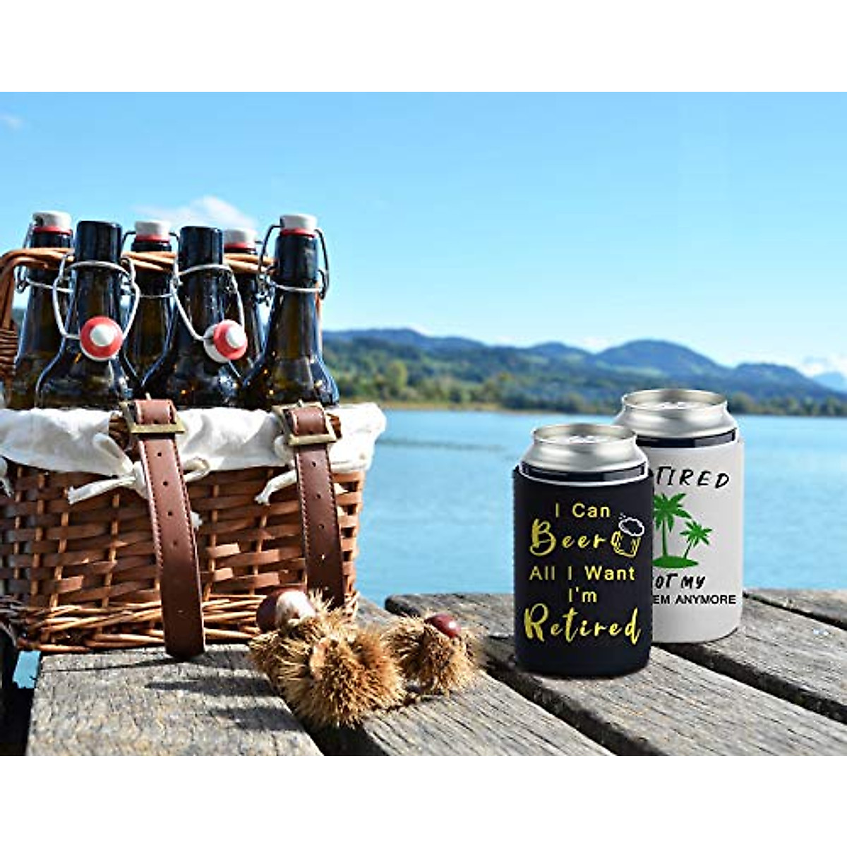 2 Funny Retirement Can Coolers Gifts for Men And Women-12 OZ Collapsible Neoprene Can Beer Bottle Beverage Cooler Cover Insulator Holder Sleeve for Cola Beer Soda - 2 Pack