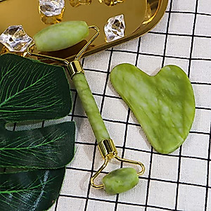 huefull Jade Roller for Face and Gua Sha Facial Tools to Reduce Puffiness and Improve Wrinkles, Face and Body Treatments of Face Roller and Gua Sha Set Designed