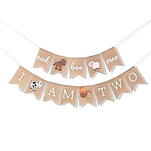 Oink Baa Moo I am Two Banner - Farm Second Birthday, Burlap Birthday Banner, Farm 2nd Birthday, Farm Theme Birthday, Farm Animals Birthday