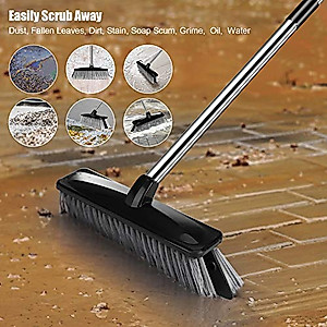 MASTERTOP Upgrade 24" Push Broom & 12" Broom Head, Floor Scrub Brush, Garage Heavy Duty Broom with Stiff Bristles, 57.6 inch Stainless Steel Long Handle, Yard Patio Decks Cleaning