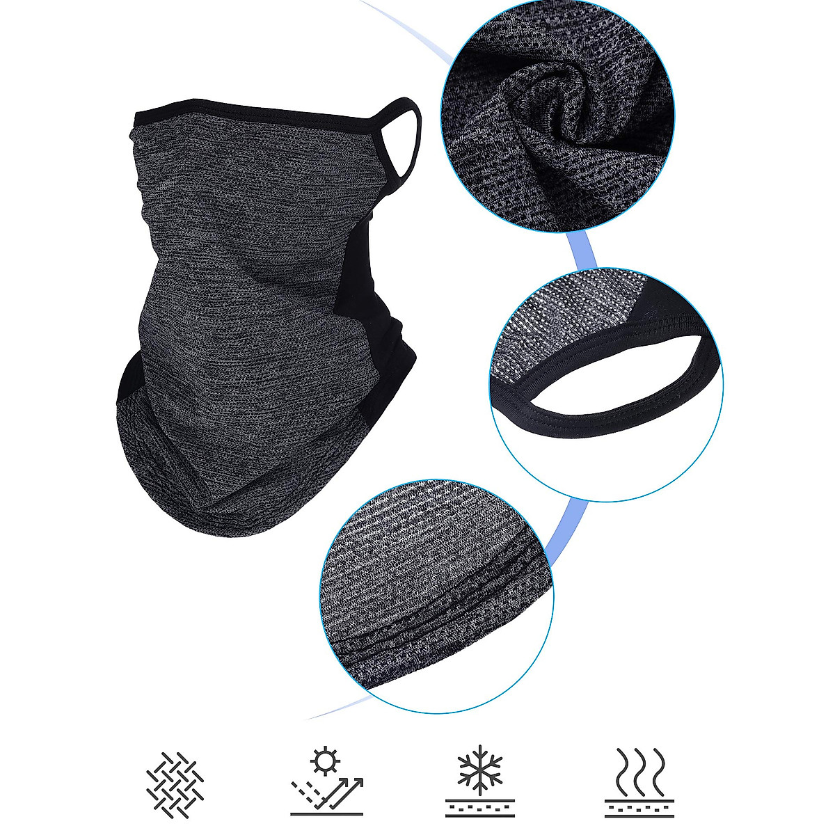 4 Pieces Neck Gaiter Bandana Face Mask with Ear Loops Face Covers Neck Scarf Mask Dust UV Sun Protection for Men Women(Black, White, Navy Blue, Grey)