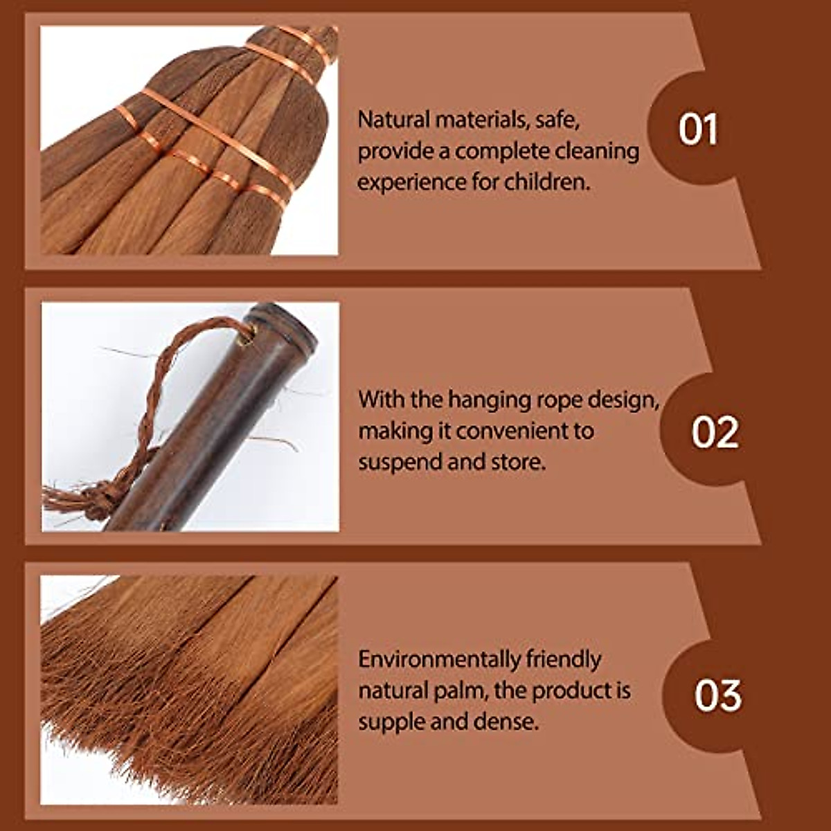 Tofficu Small Bamboo Handle Broom, Heavy Duty Whisk Broom 23in Length, Kid Cleaning Broom Brown Silk Brooms for Sweeping Indoor, Outdoor