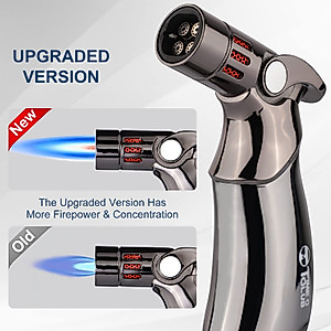 Butane Torch, Premium 4 Flame Big Kitchen Torch Lighters with Adjustable Refillable Multipurpose Culinary Blow Torch for Creme Brulee, Baking, BBQ (Butane Gas Not Included)