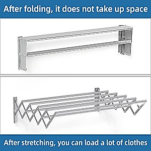 GUEVARA Wall Mounted Clothes Drying Rack,Stainless Steel Accordion Retractable Drying Rack for Laundry Room/Bathroom Tower，Easy to Install 31-inch Rod, 120 lbs Large Capacity- Indoor and Outdoor Use