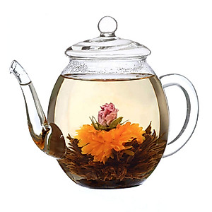 Creano Flowering Tea Abloom Tea – Flower Tea Ball Gift set with 17oz Glass Tea Pot | Black tea