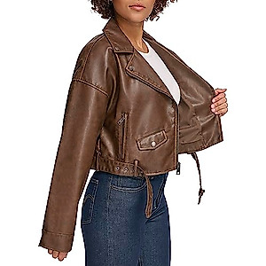 Levi's Women's Faux Leather Cropped Moto Jacket, Saddle
