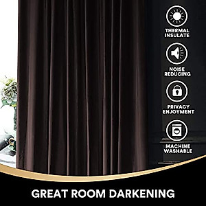 Brown Velvet Curtains Blackout - 95 inch Length Curtains for Living Room Soft Velvet Fabric Thermal Insulated Rod Pocket Window Treatment Set for Bedroom,W52 x L95,Brown, 2 Panels