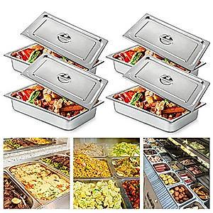 LOYALHEARTDY 4Pack 4" Deep Full Size Table Pan, Stainless Steel Hotel Pan Steam Table Pan with Lids Anti-Jam Hotel Food Pans