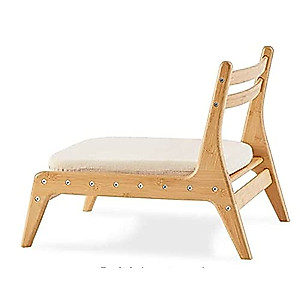 MAXCBD Desk Chair Side Chairs Bamboo Floor Seat Chair for Living Room Japanese Chair w/Cushion Dining Room Chair
